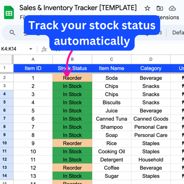 Sari-Sari Store Sales & Inventory Tracker (Downloadable Template)